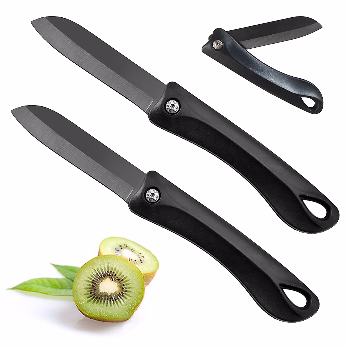 10MOONS Ceramic Folding Knife 7.6-inch Black Pocket Knife Razor-Sharp Paring Kitchen Knife with Ergonomic Handle