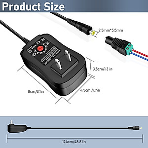 Universal AC Adapter, 30W Universal 3V 4.5V 5V 6V 7.5V 9V 12V AC/DC Adapter Switching Power Supply with 8 Selectable Adapter Head, for 3V to 12V Household Electronics - 2500mA Max