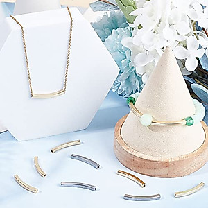SUNNYCLUE 1 Box 20Pcs Stainless Steel Tube Beads Long Tube Spacer Beads Noodle Curved Rectangle Tube Bead Square Hole Metal Beaded Loose Bead for Jewelry Making Beading Kit Necklace Bracelet Supplies