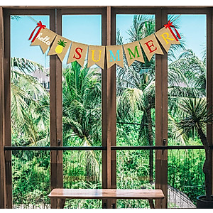 JOZON Hello Summer Burlap Banner Jute Summer Bunting Banner Garland Pineapple Summer Decorations for Holiday Party Mantel Fireplace Wall Hawaiian Party Supplies Decors
