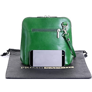 PRIMO SACCHI Ladies Italian Leather Green Small Micro Cross Body Shoulder Bag Handbag Purse