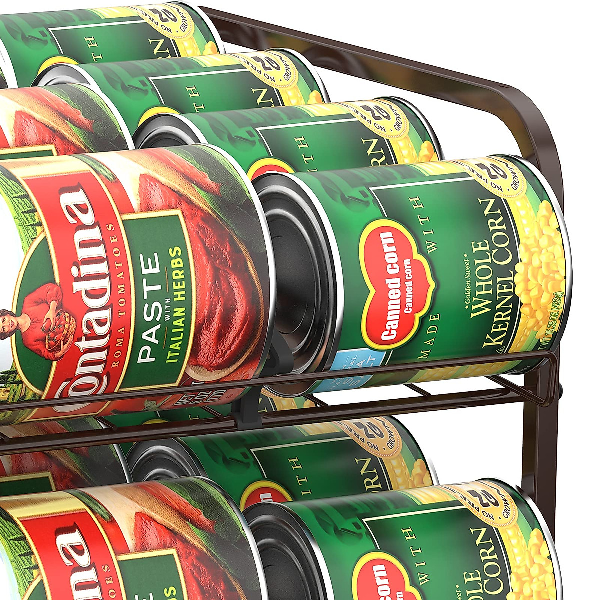 Can Organizer for Pantry Stackable 2 Pack, Can Storage Organizer Rack Stacking Can Dispensers Small Space Holds up to 36 Cans for Pantry, Kitchen, Cabinet- Brown