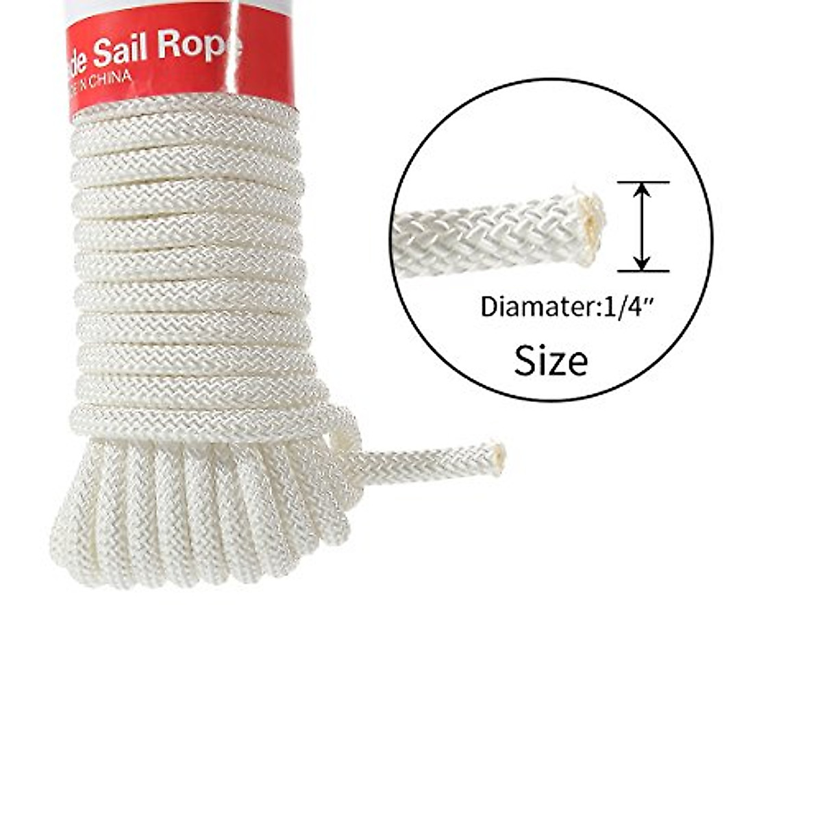COCONUT Sun Shade Sail Flagpole Heavy Duty Outdoor UV Block 100% Polyester Braided White Long Rope 1/4 Inch 50 Feet