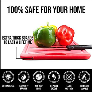 Raj Plastic Cutting Board Reversible Cutting board, Dishwasher Safe, Chopping Boards, Juice Groove, Large Handle, Non-Slip, BPA Free (Small, Red, Green & Orange)