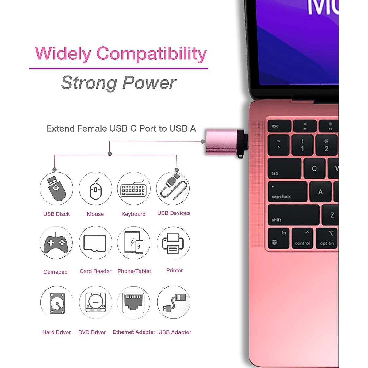USB C to USB Adapter(5 Pack), USB C to USB 3.0 Adapter, USB Type-C to USB,Thunderbolt 3 to USB Female Adapter OTG for MacBook Pro/Air 2020/2019/2018/2017,iPad Pro 2020,More Type-C Devices(Pink)