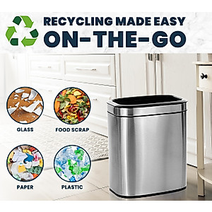 Alpine 20 Liter /5 Gallon Trash Can Open Top - Slim Stainless Steel Trash Can No Lid, Modern Silver Metal Wastebasket, Narrow Trash Can with Removable Trash Bin for Office Desk, Kitchen, Bathroom