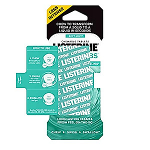 Listerine Ready! Tabs Chewable Tablets with Soft Mint Flavor, Revolutionary 4-Hour Fresh Breath Tablets to Help Fight Bad Breath On-the-Go, Sugar-Free, Alcohol-Free & Gluten-Free, 8 ct