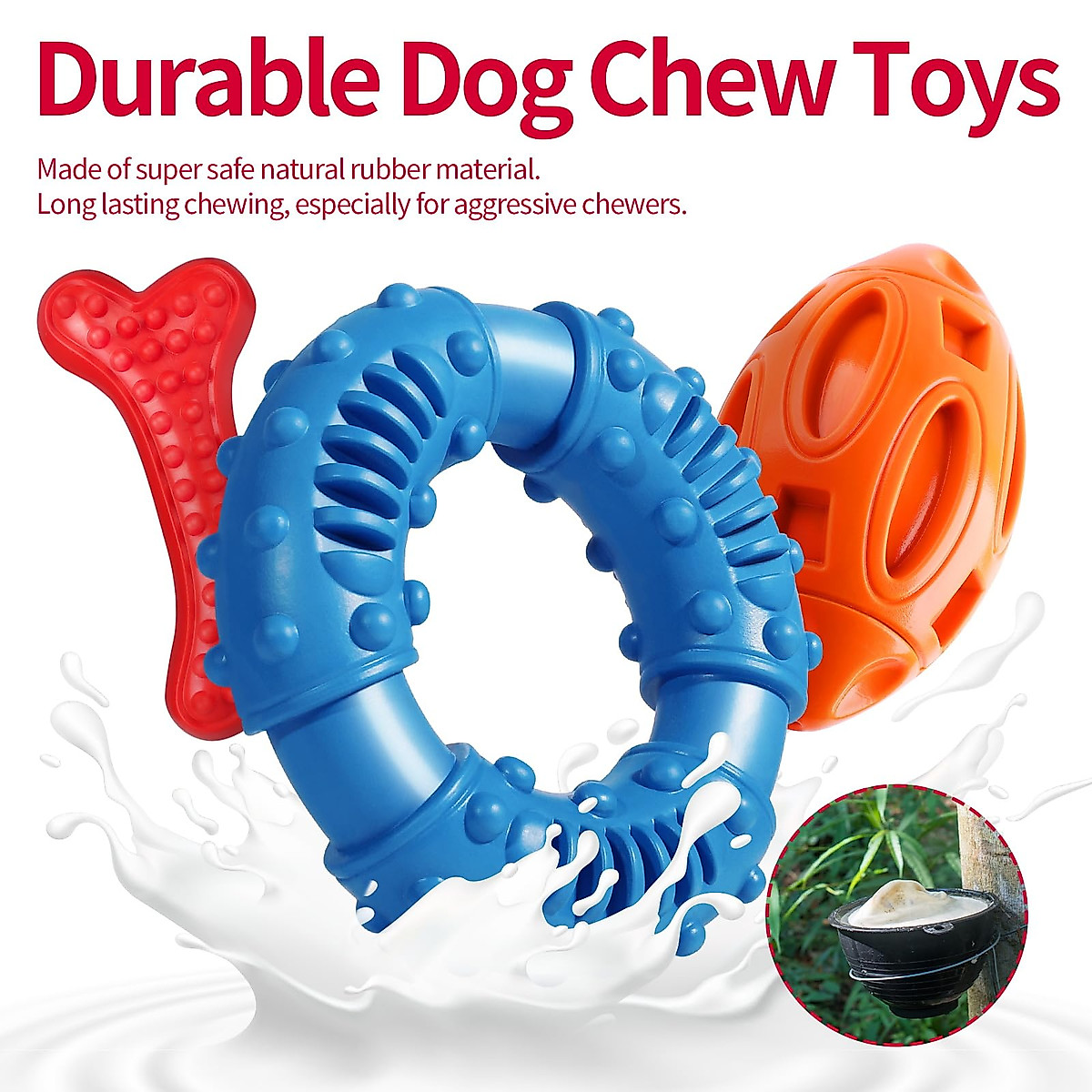Epesiri 3-Pack Dog Chew Toys for Aggressive Chewers, Rubber Dog Toys for Large/Medium/Small Breed, Indestructible Dog Toy Durable Squeaky Puppy Chew Toys for Teeth Cleaning and Gum Massage Best Gift