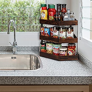 Elsjoy Countertop Wood Corner Shelf, 3-Tier Cabinet Wooden Corner Shelf Kitchen Counter Organizer Shelf, Cabinet Corner Rack for Pantry, Kitchen Storage