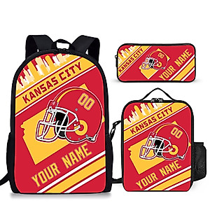 Quzeoxb Custom Kansas City Backpack 3Pcs Personalized School Backpacks with Lunch Box Pen Pouch Gift for Boys Girls