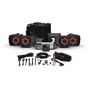 Rockford Fosgate RNGR18-STG4 Audio Kit: PMX-2 Receiver, 1500-Watt Amp, M1 Series Color Optix Multicolor LED Lighted Front & Rear Speakers plus Subwoofer for Select Polaris Ranger Models (2018-2022)
