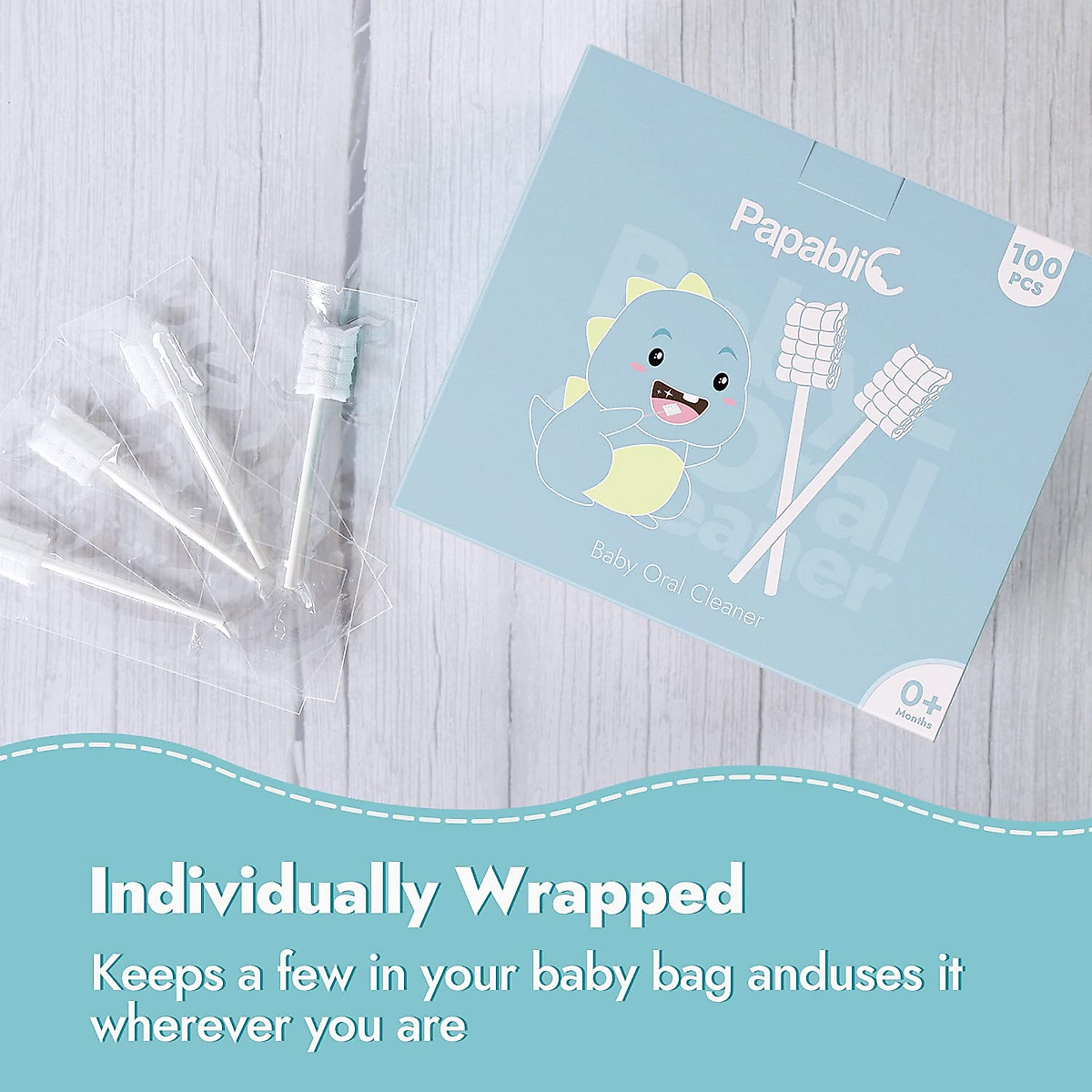 Papablic 100-Pack Baby Tongue Cleaner Newborn, Baby Disposable Infant Toothbrush, Upgrade Baby Oral Gum Cleaner with Paper Handle for Babies and Infants Ages 0-2 Years