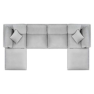 Modway Commix Down Filled Overstuffed Performance Velvet 6-Piece Sectional Sofa in Light Gray