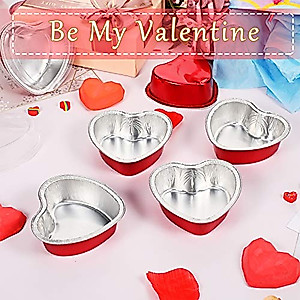 Aluminum Foil Cake Pan Heart Shaped Cupcake Cup with Lids 100 ml/ 3.4 Ounces Disposable Mini Cupcake Cup Flan Baking Cups for Valentine Mother's Day Wedding Xmas Birthday (Red,40 Sets)