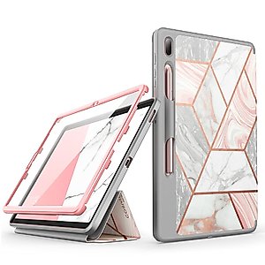 i-Blason Cosmo Case for Samsung Galaxy Tab S7 FE 12.4" 2021 Release Only, Full-Body Trifold with Built-in Screen Protector Protective Smart Cover with Auto Sleep/Wake & Pencil Holder (Marble)