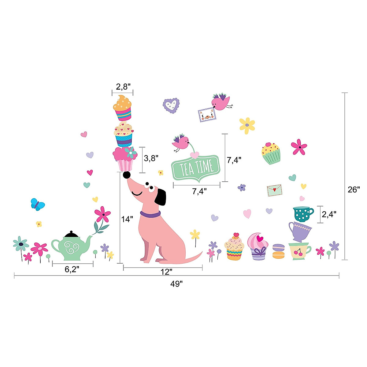 Dog Wall Decals for Girls - Cupcake Cute Pink Decor Stickers for Kids - Wall Decor Stickers for Kids - Baby Decals Dog [>45 Art Baby Bedroom clings]