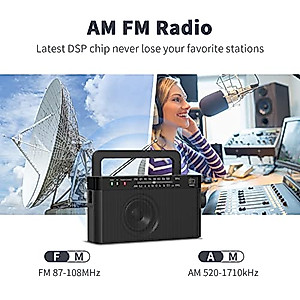 JEUJUG Portable AM FM Radio Bluetooth 5.0 Radio Speaker FM Radio with Rechargeable Battery/AC Power Plug in Wall Radio,Earphone Jack