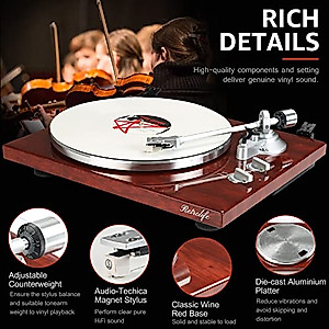 Turntable Record Player Bluetooth Built-in Phono Pre-amp 2-Speed Belt ...