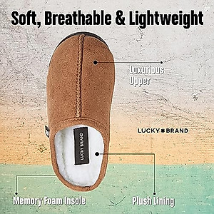 Lucky Brand Boys Memory Foam Microsuede Sherpa Clog Slippers, Fuzzy Non Slip Indoor Outdoor House Shoes, Kids Bedroom Clogs, Tan, Size 6