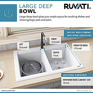 Ruvati 33 x 22 inch Drop-in Topmount Granite Composite Double Bowl Kitchen Sink - Arctic White - RVG1388WH