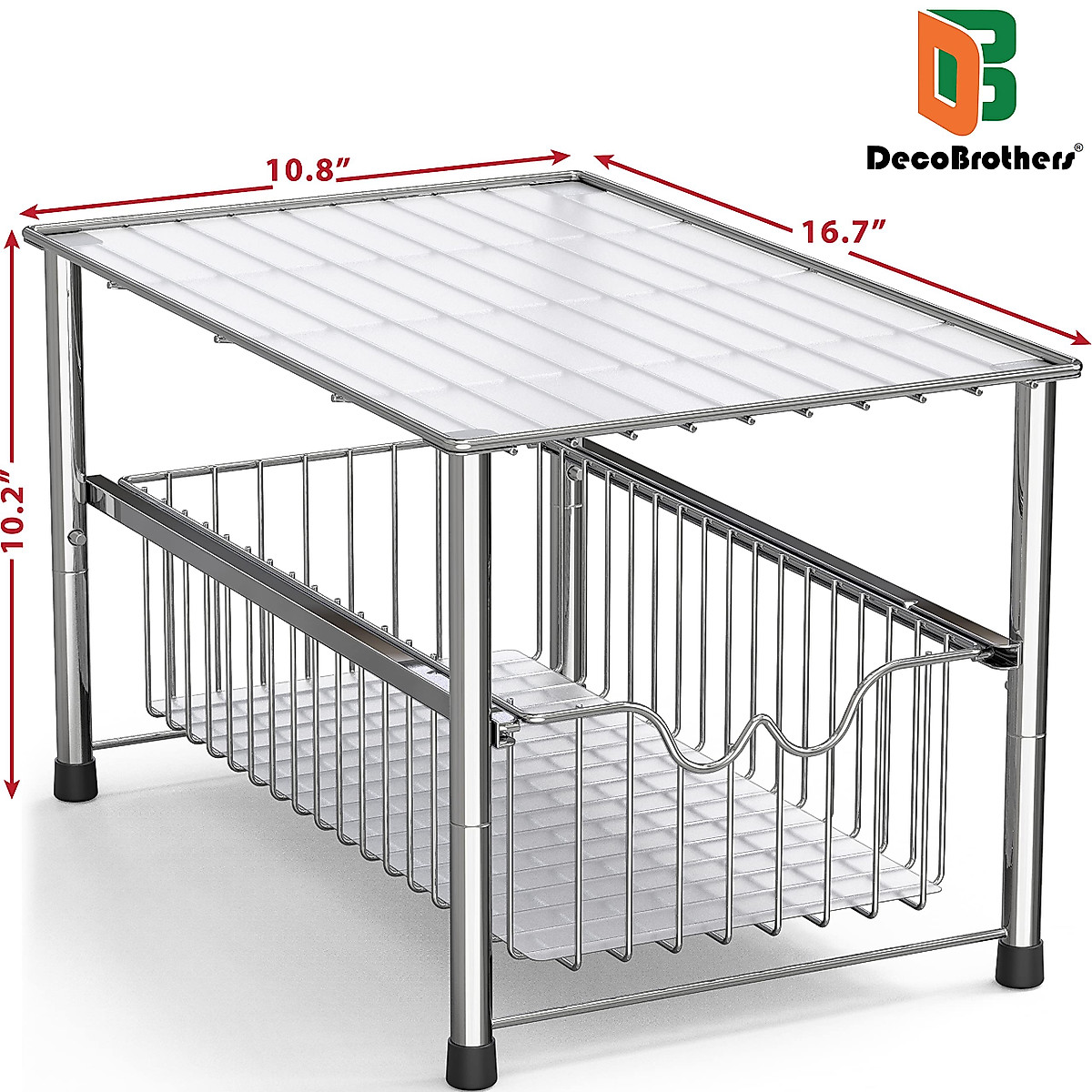 DecoBros Stackable Under Sink Cabinet Sliding Basket Organizer Drawer,Chrome