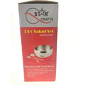 3pc Hammered Salad Bowl with 2 Serving Utensils - Complete With Matching Oversized Spoon and Fork - Use as a Salad Bowl, Fruit Bowl or Even for Pasta - Elegant and Stylish Serving Bowl