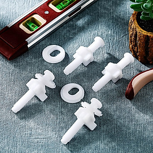 Toilet Seat Screws Replacement Plastic Toilet Seat Hinge Bolt Screws with Plastic Nuts and Washers Parts Kit for Fixing the Top Toilet Seat, White (2 Pieces)
