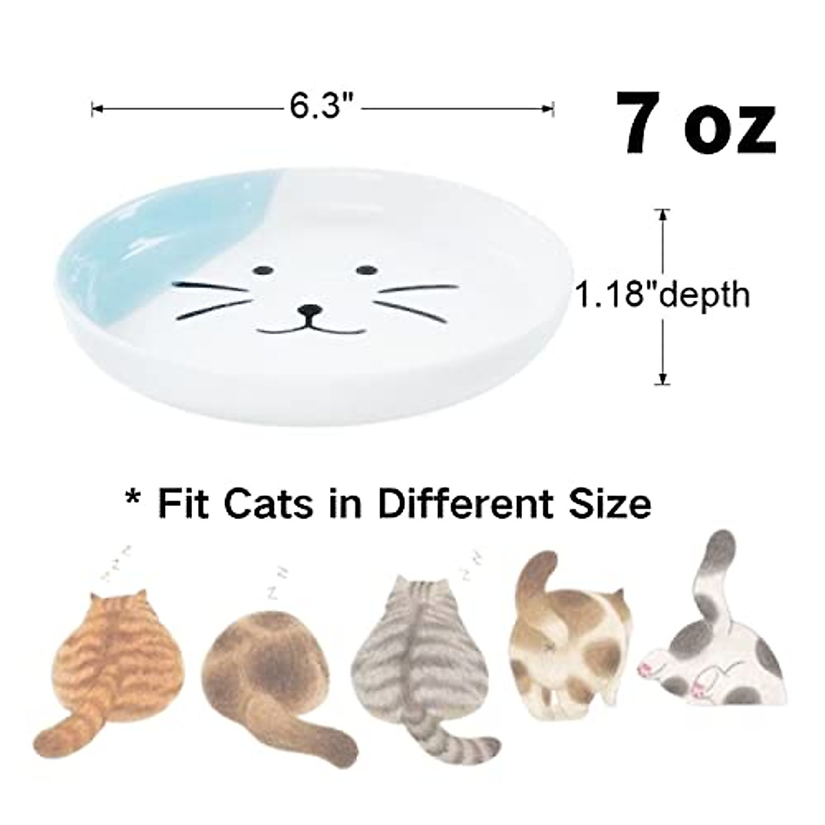 Ceramic Shallow Cat Food Dish, Cat Wet Food and Raw Meat Flat Cat Bowls; Stress Relief of Whisker Fatigue Cat Dishes, Wide Plate for Kittens Small Animals and Short Legged Munchkin Cat Set of 2