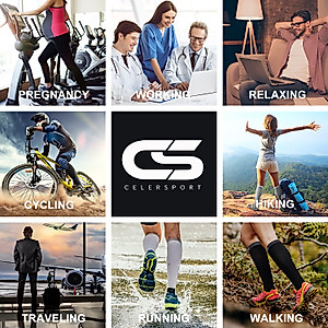 CS CELERSPORT 3 Pairs Compression Socks 20-30mmHg for Men Circulation Socks For Running Traveling Shin Splints Nurse Athletic And Pregnancy Black