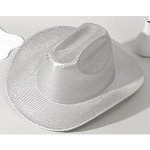 HinyBoeh Silver Space Holographic Cowboy Hat for Womens - Glitter-Western Cowboy Hat for Beach Party Music Festivals(Size:M)