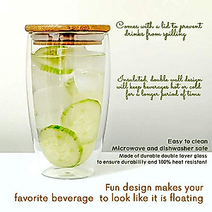 Simply Things Double Wall Insulated Borosilicate Glass Mugs with Bamboo lid, Set of 2… (16 ounce)