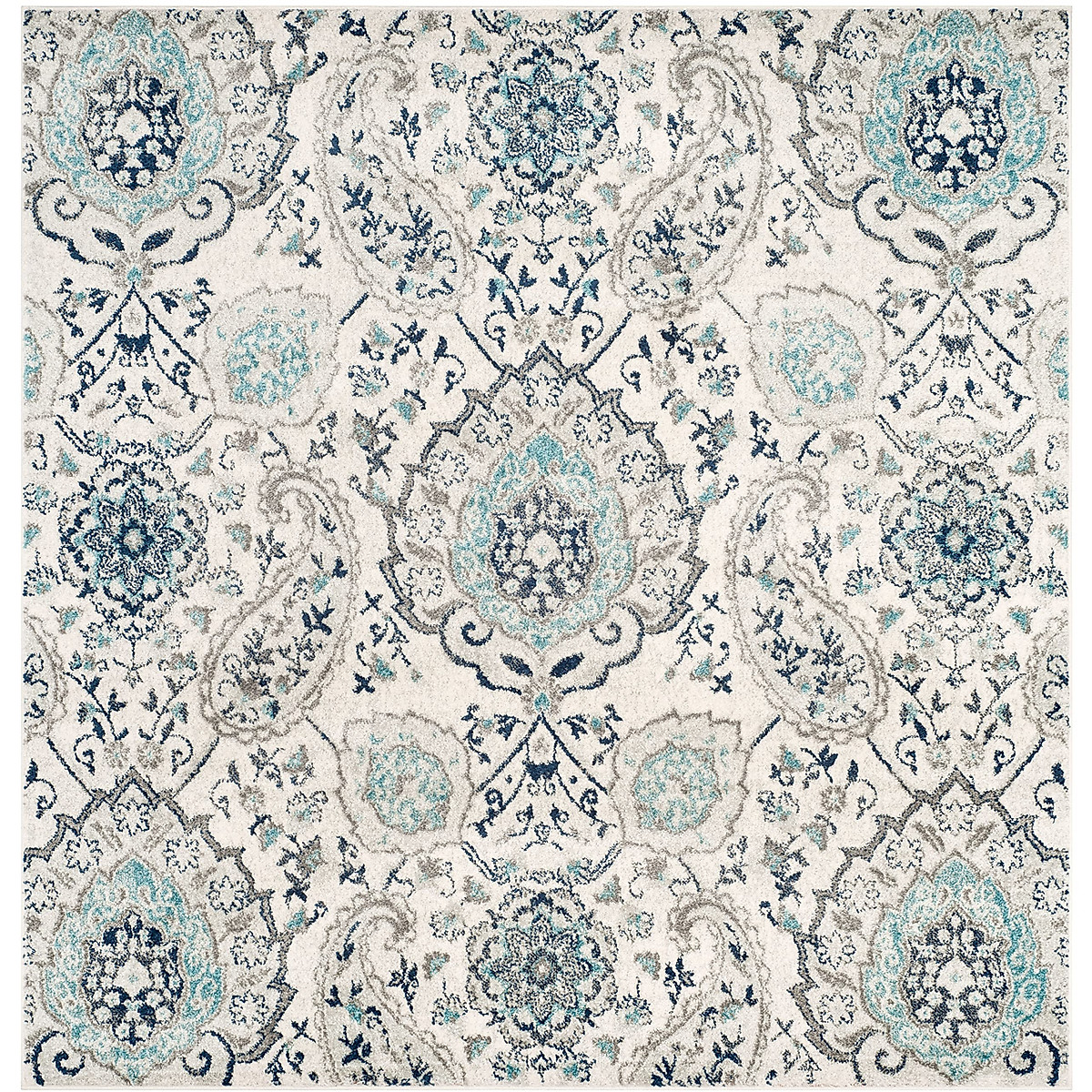 SAFAVIEH Madison Collection Area Rug - 10' Square, Cream & Light Grey, Boho Chic Glam Paisley Design, Non-Shedding & Easy Care, Ideal for High Traffic Areas in Living Room, Bedroom (MAD600C)