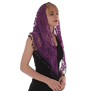 LMVERNA Triangle Scarf with Fringe Fashion Mantilla Veils Catholic for Women (Purple)