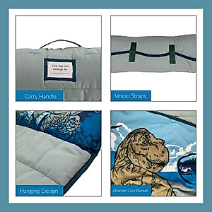 Jurassic World 24"(W) X 45"(L) Soft Toddler Nap Mat with Pillow and Blanket Perfect for Preschool, Daycare, and Travel (100% Official Licensed Product)