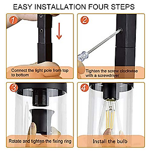 Depuley Industrial Floor Lamp, Modern Metal Standing Lamp with Hanging Glass Shade, Rustic Farmhouse Tall Pole Reading Lighting for Living Room Bedroom Office, 8W LED E26 Bulb Included, Black