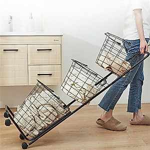 Removable 3 Tier Metal Rolling Laundry Basket Cart,Large Capacity Wire Basket Laundry Hamper with Wheels, Laundry Butler for Bathroom Bedroom Laundry Room