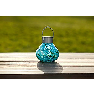 Allsop Home and Garden Solar Tea Lantern, Handblown Glass with Solar Panel and LED Light, Weather-Resistant for Outdoor Deck, Patio, Garden, Wedding, Mint, 1-Count