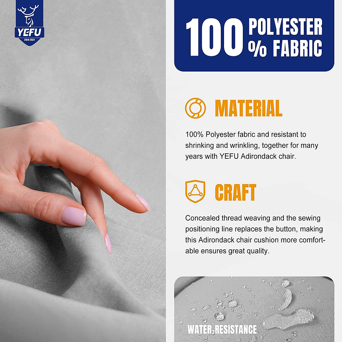 YEFU Adirondack Chair Cushion, Rocking Chair Cushions high Back, Thickened Patio Chair pad for Indoor and Outdoor, 49x20x5 inch, Gray, 2-Pack