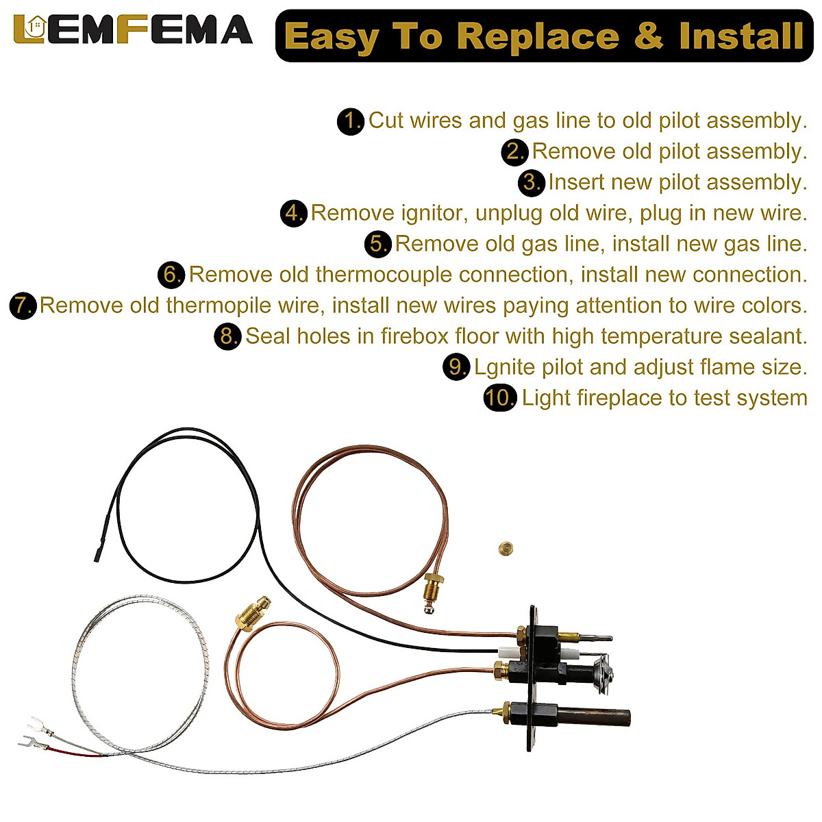 Lemfema 10002264 Propane and Natural Gas 3 Way Pilot Assembly Parts Replacement for HHT, Majestic, Monessen, Temco, Vermont Castings Fireplaces and Stoves Parts 230-1781 2103-011 2103-010