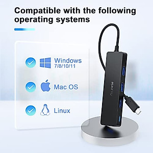 Aceele 4 Port USB 3.0 Hub with 4ft Extended Cable, Ultra Slim USB Type C to USB 3.0 Hub Adapter, USB C Hub for MacBook Pro iMac Samsung Galaxy Note 10 S10 S9 LG Google Chromebook Pixelbook Dell XPS