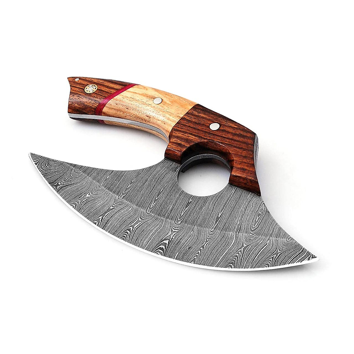 Bushcraft Custom Handmade Damascus Steel Ulu Knife - Best Alaskan Damascus Ulu Knife With Sheath - Multi-Purpose Damascus Knives For Skinning, Hunting, Chopping, (Rose Wood & Olive)