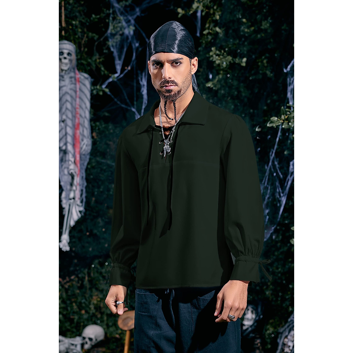 Mens Medieval Pirate Shirt Viking Renaissance Lace up Mercenary Halloween Scottish Jacobite Ghillie Tops
