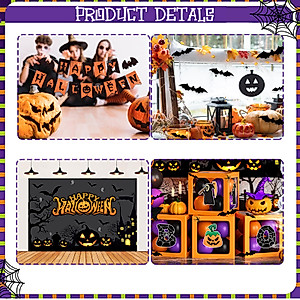 Fiesec Halloween Party Decorations, Happy Boo Day Party Decorations, Happy Halloween Outdoor Indoor Yard Home Room Decor, Backdrop Banner Balloon Spider Web Boxes Cutout Bat Ghost