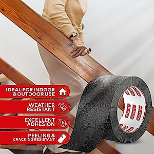 XFasten Anti Slip Grip Tape for Stairs, Black 4-Inches x 15-Foot Stair Grips Non Slip, Anti Skid Tape for Steps Outdoor Waterproof, Stair Tread Tape