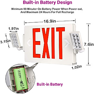 8 Pack Double Sided LED Emergency EXIT Sign Combo, Two LED Lights, Backup Battery, US Standard Red Letter Emergency Exit Lighting, Commercial Grade, 120-277V, Fire Resistant (UL 94V-0)