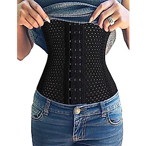 Youloveit Women's Waist Trainer Corset for Everyday Wear Steel Boned Tummy Control Body Shaper with Adjustable Hooks(Black,XL)