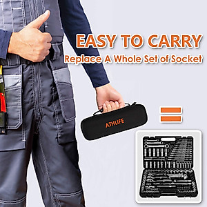 Athlife Universal Socket Wrench Set (11-32mm 7-19mm) Professional Sockets Tools Multi-function Wrench Repair Tool Kit with 3/8 inch Ratchet Wrench & Power Drill Adapter Chrome Vanadium Steel