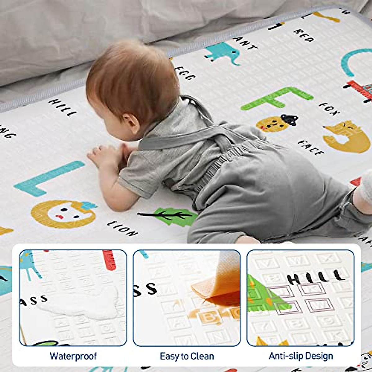 Baby Play Mat 79" X 71",Reversible Waterproof Foldable Foam Floor Playmat for Kids Toddlers, Extra Large Anti- Slip Baby Crawling Mat