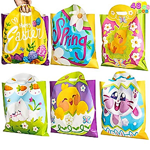JOYIN 48 Pcs Easter Gift PE Bags 11.8" x 11.8", Egg Shaped PE Easter Gift Goodie Bags Party Treat Bags for Easter Egg Hunt, Easter Kids Party Favor Supplies