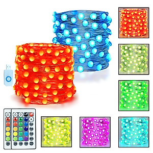 Homemory 2 Pack Christmas Fairy 20ft 60 LED 16 Color Changing String Lights with Remote, USB Multicolor Twinkle Lights, Outdoor for Party, Wedding Decor